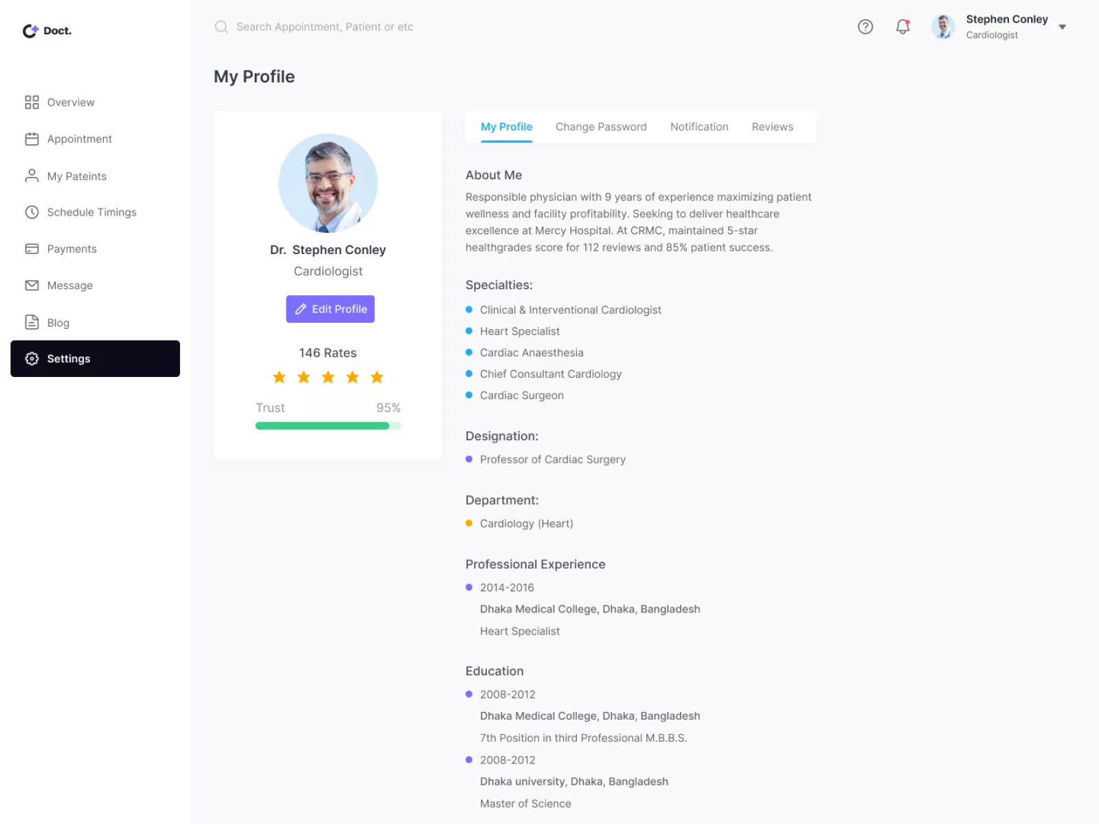 User Profile UI Design Web App Screen