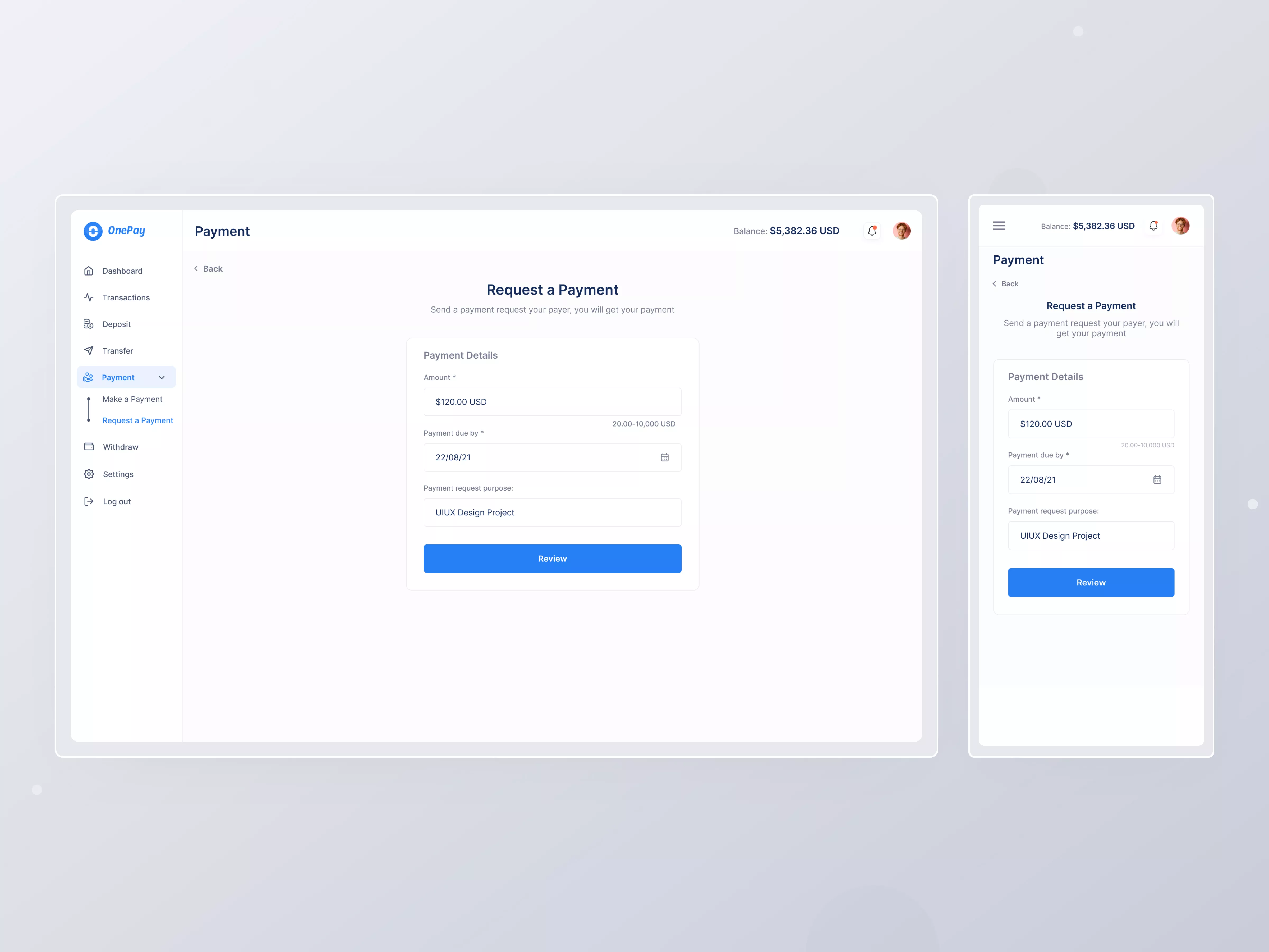 Payment Request Form Web App Screen