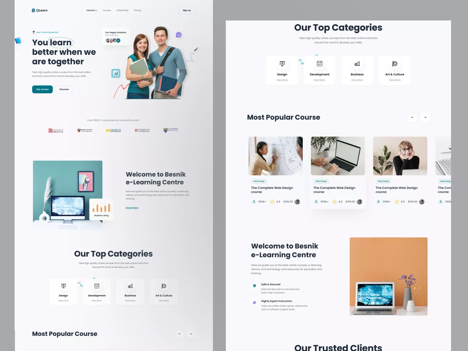 QLearn Education Platform Landing Page